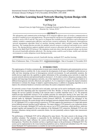 A Machine Learning based Network Sharing System Design with MPTCP | PDF | Computer Networking ...
