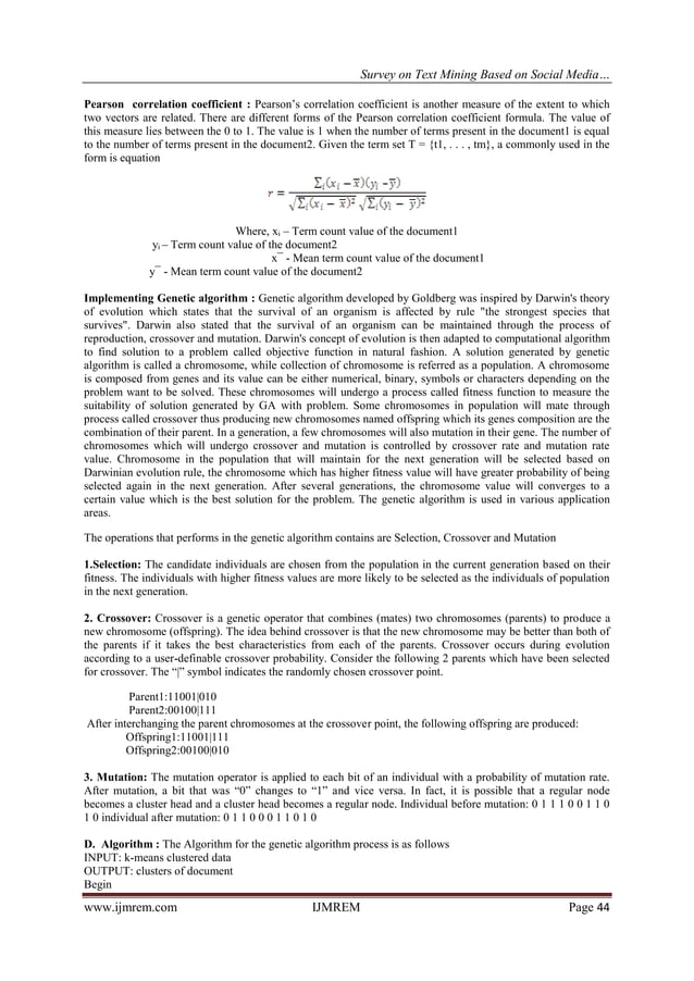 Survey on Text Mining Based on Social Media Comments as Big Data Analysis Using Genetic ...