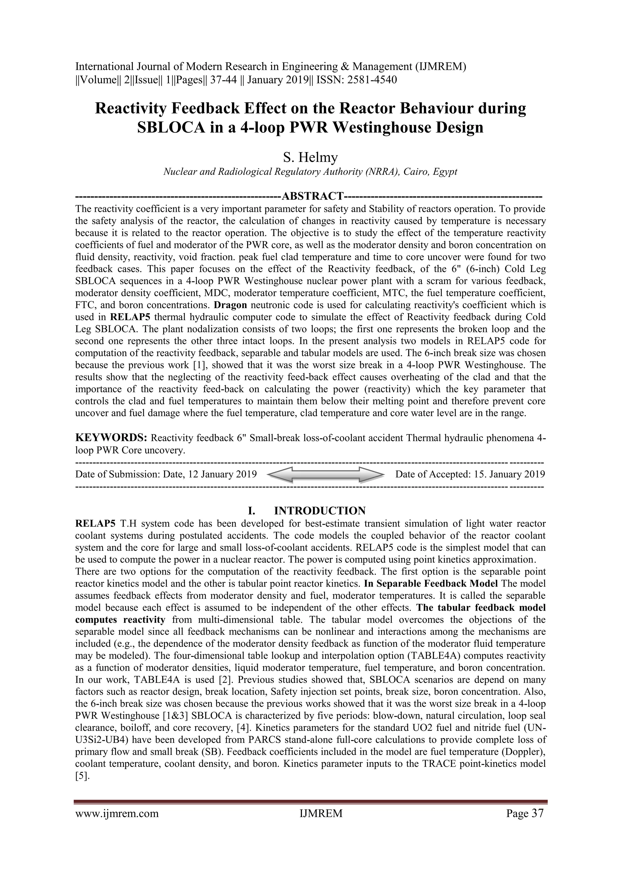 Reactivity Feedback Effect on the Reactor Behaviour during SBLOCA in a ...