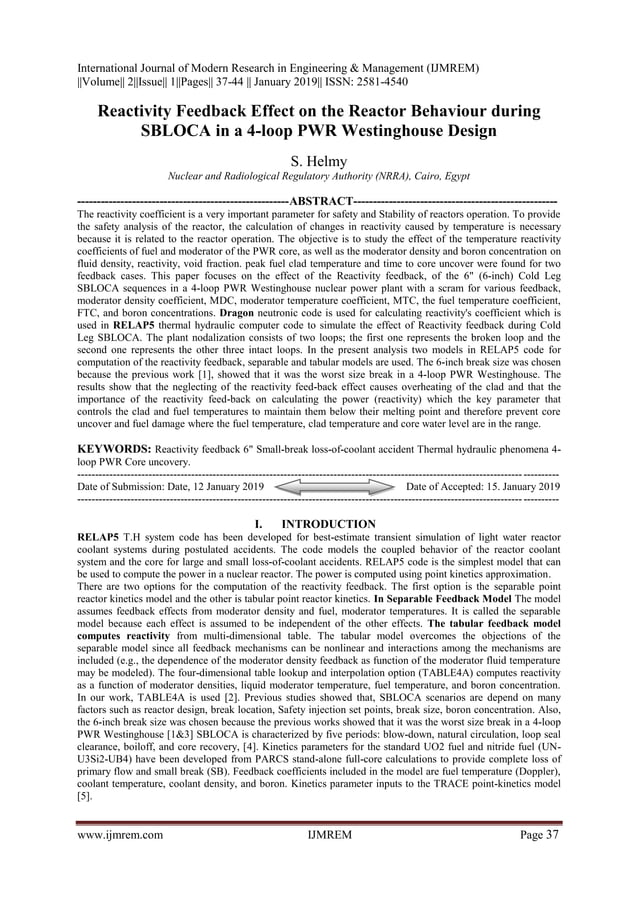 Reactivity Feedback Effect On The Reactor Behaviour During Sbloca In A