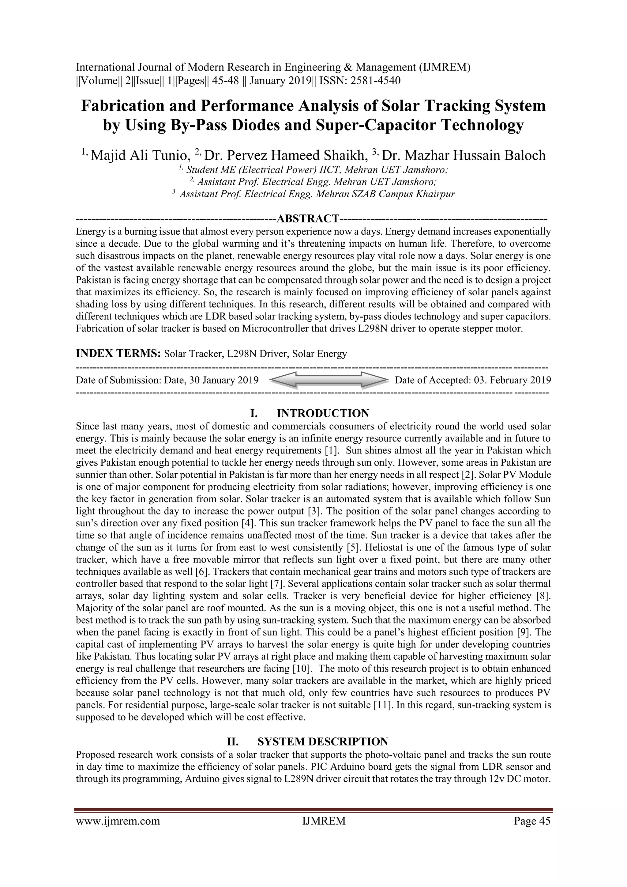 Fabrication and Performance Analysis of Solar Tracking System by Using ...