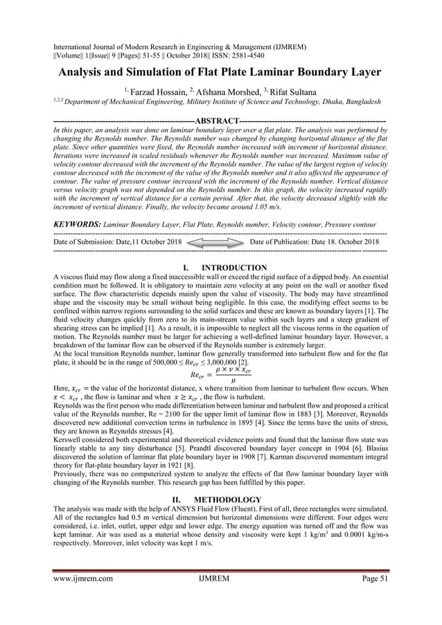 Analysis and Simulation of Flat Plate Laminar Boundary Layer | PDF