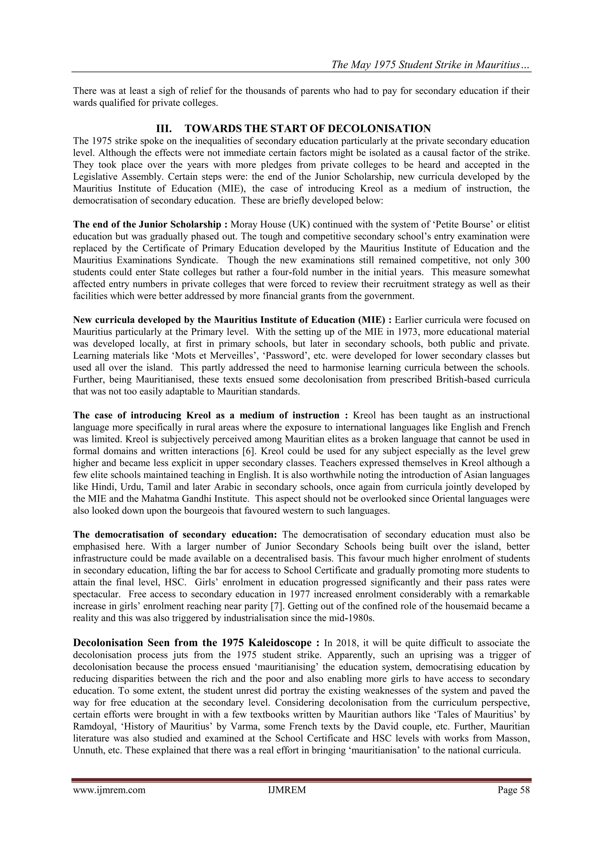 The May 1975 Student Strike in Mauritius and its Aftermath: A ...