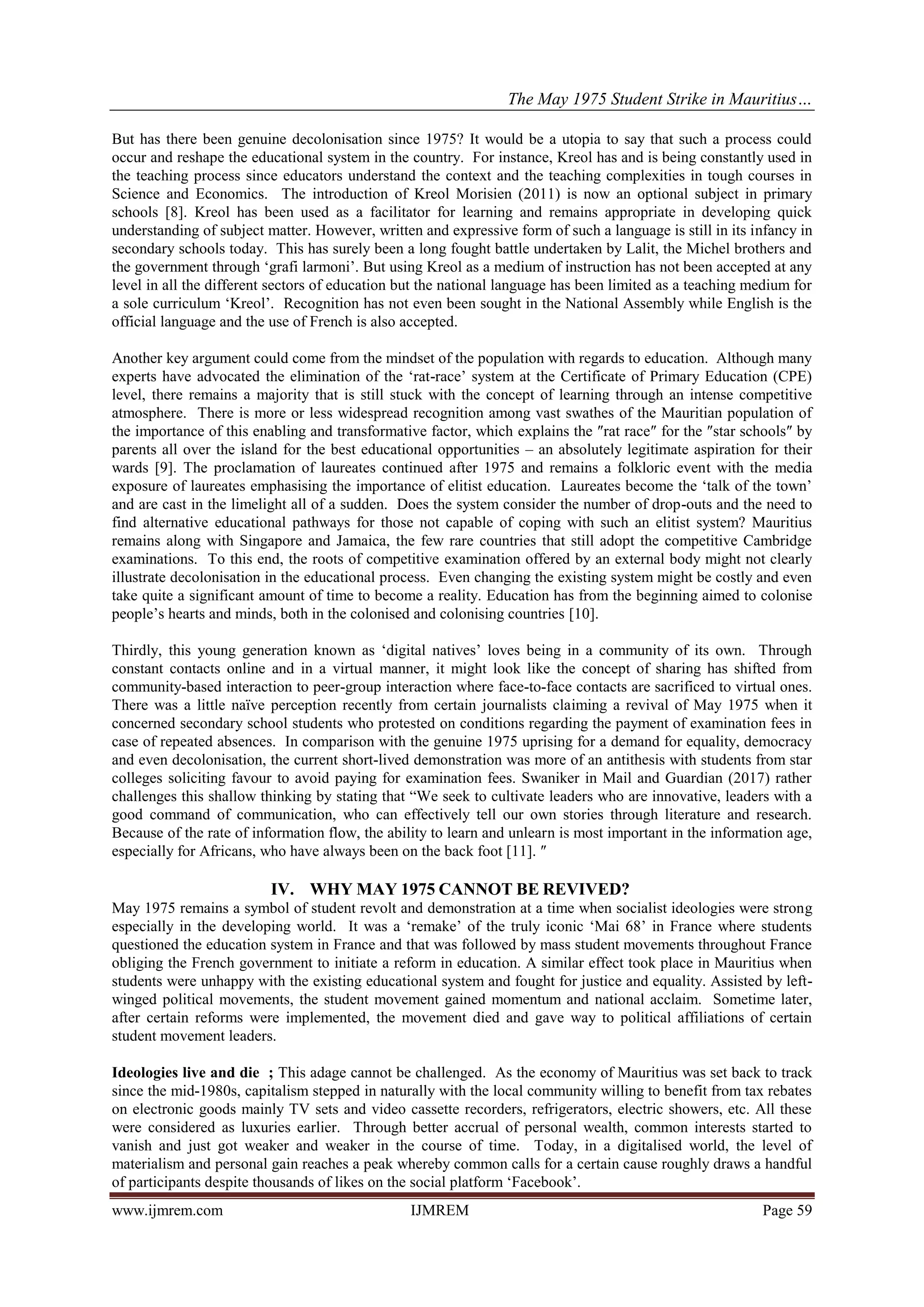 The May 1975 Student Strike in Mauritius and its Aftermath: A ...