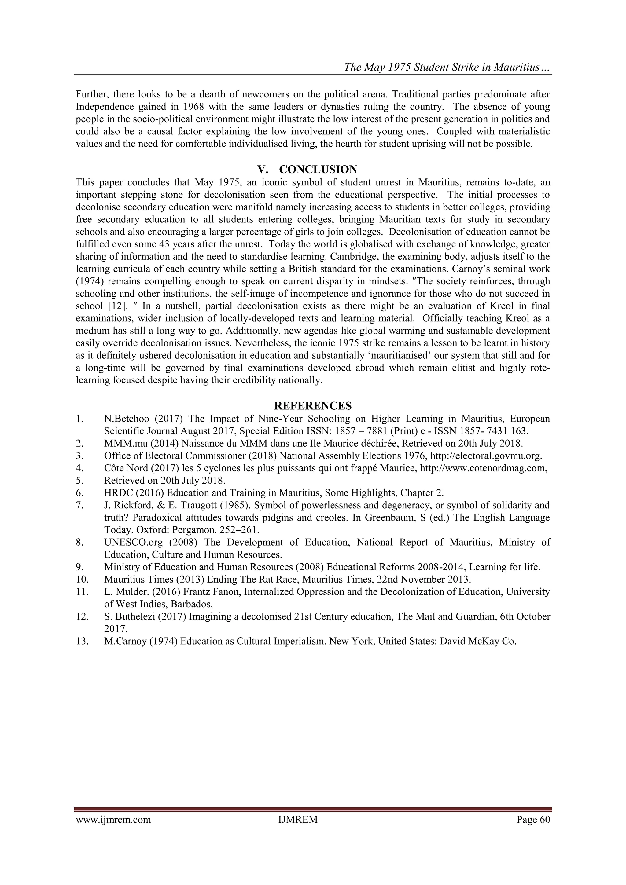 The May 1975 Student Strike in Mauritius and its Aftermath: A ...