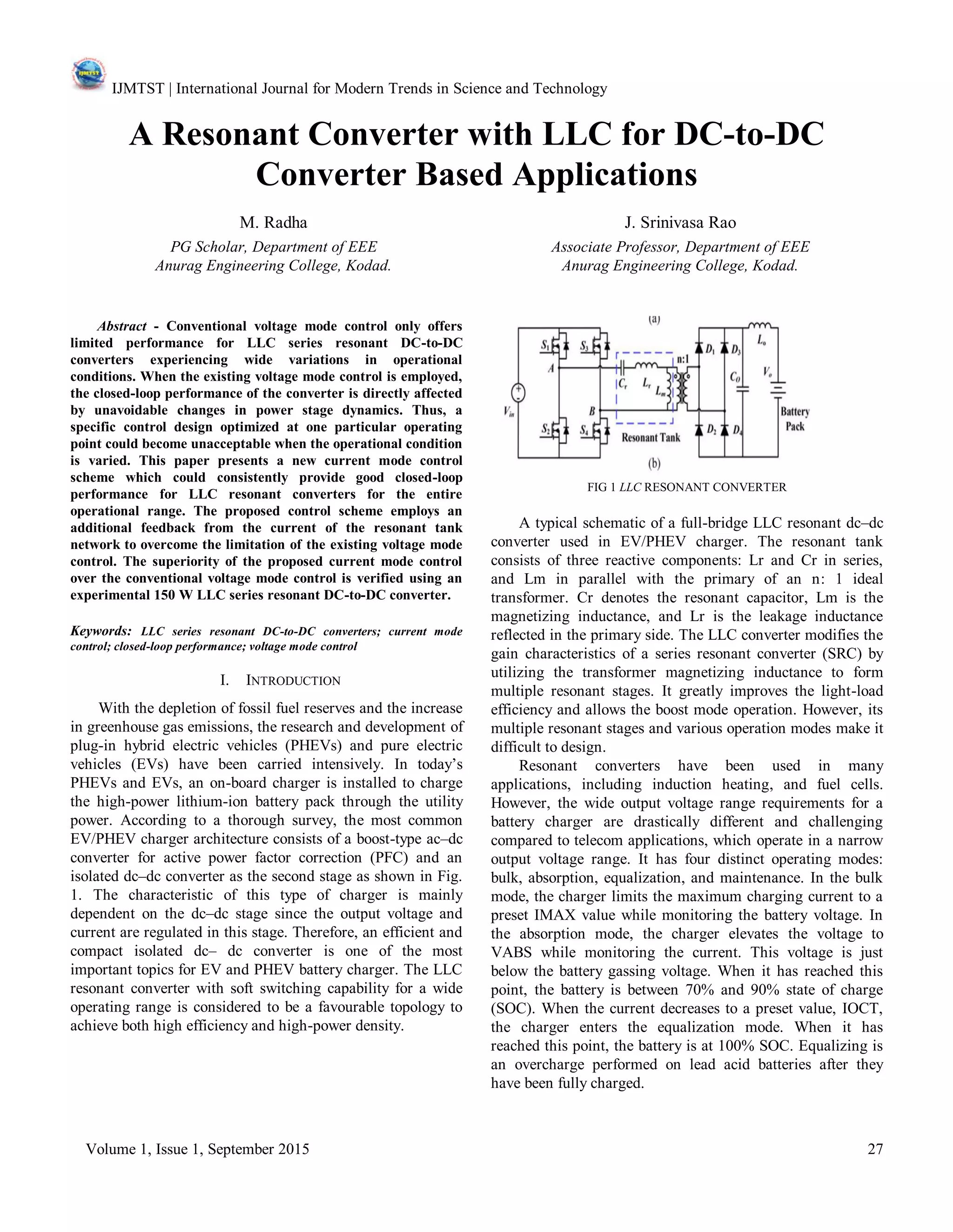 A Resonant Converter with LLC for DC-to-DC Converter Based Applications | PDF