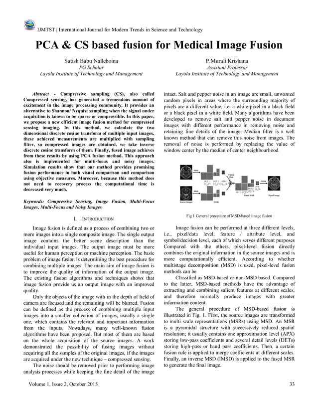 PCA & CS based fusion for Medical Image Fusion | PDF | Photo Editing Software | Computer ...