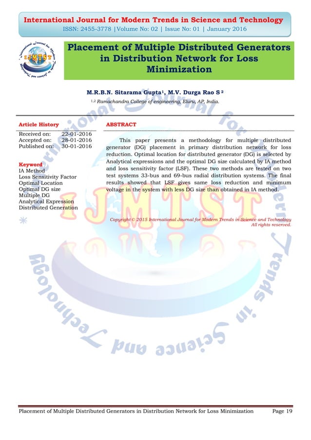 Placement Of Multiple Distributed Generators In Distribution Network 5015