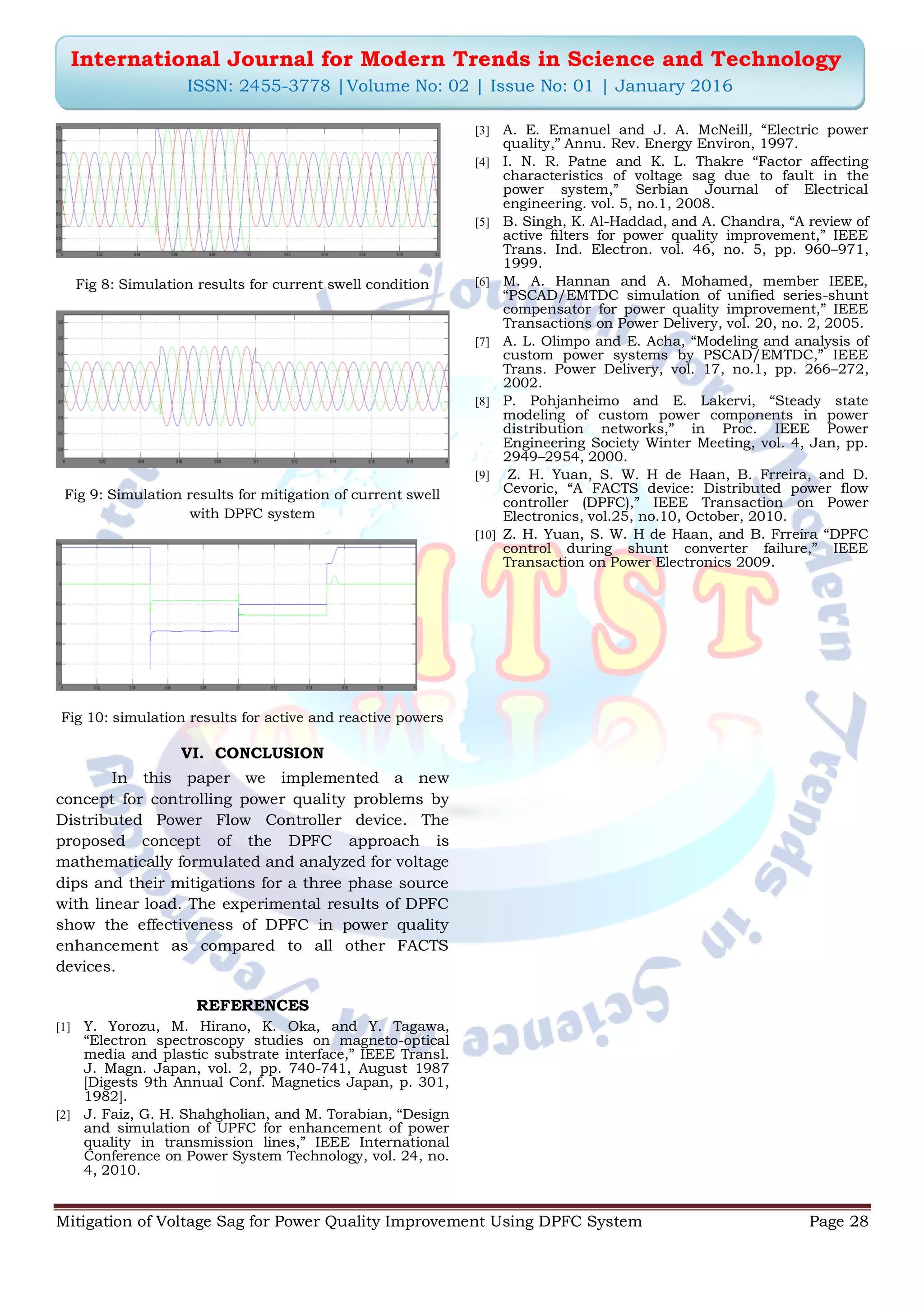 Mitigation Of Voltage Sag For Power Quality Improvement Using Dpfc