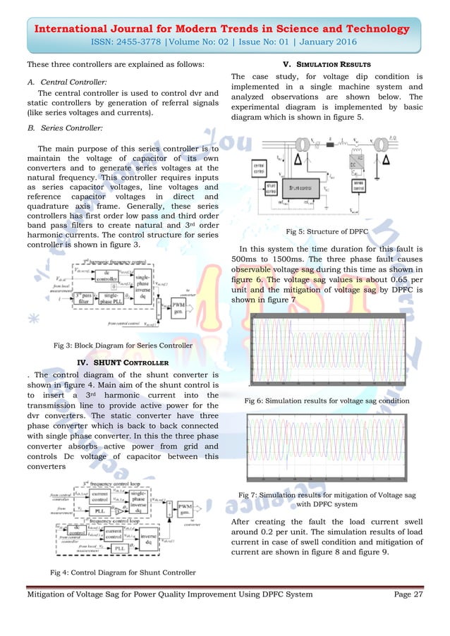 Mitigation Of Voltage Sag For Power Quality Improvement Using Dpfc System Pdf