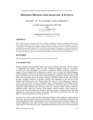 OPINION MINING AND ANALYSIS: A SURVEY | PDF