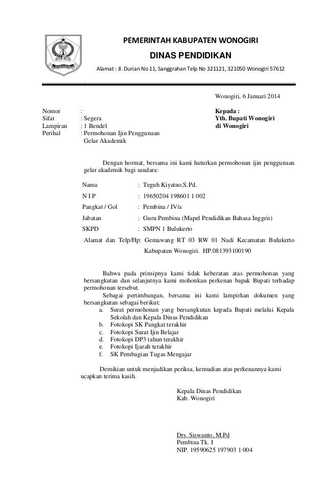 Contoh Surat Keterangan Pencantuman Gelar - Delinewstv