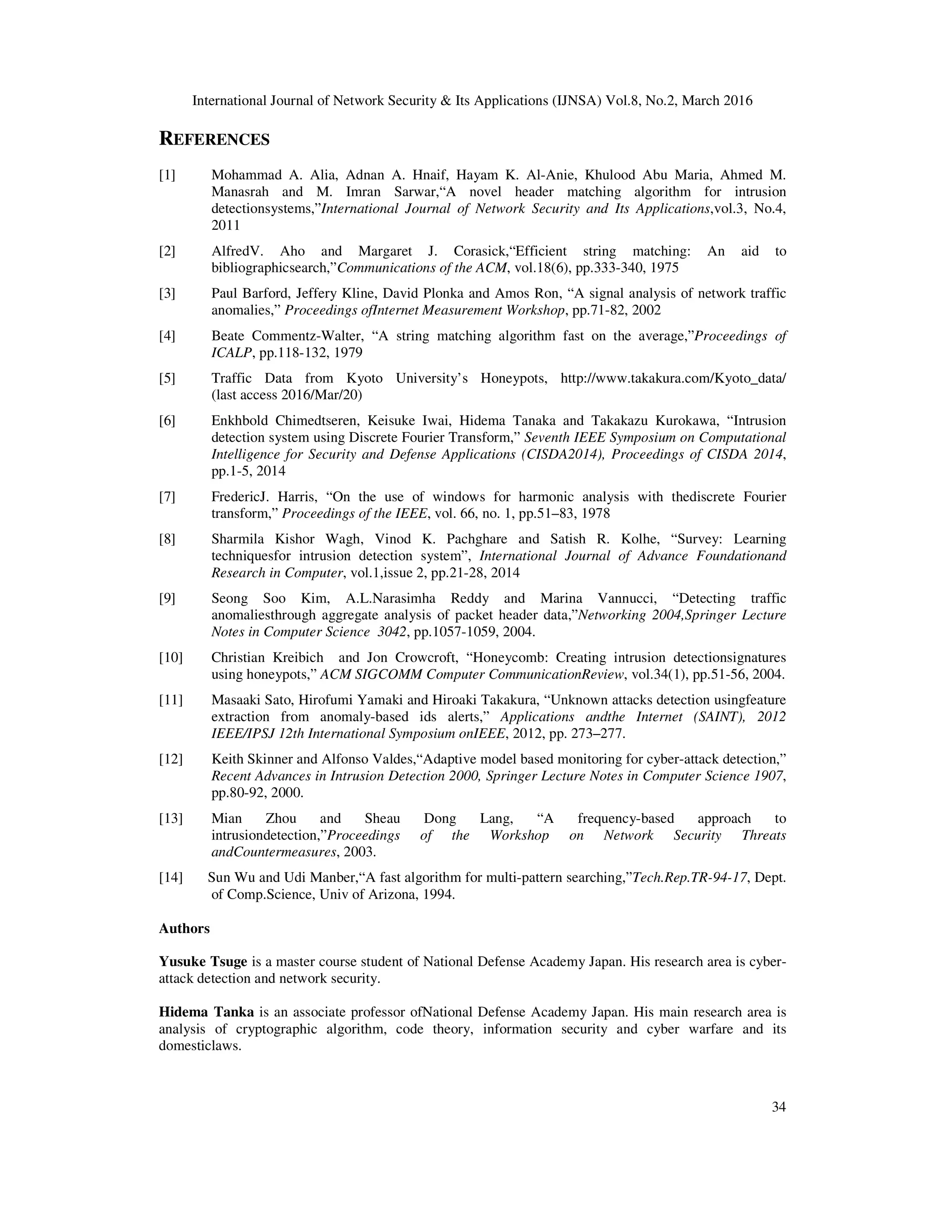 INTRUSION DETECTION SYSTEM USING DISCRETE FOURIER TRANSFORM WITH WINDOW FUNCTION | PDF