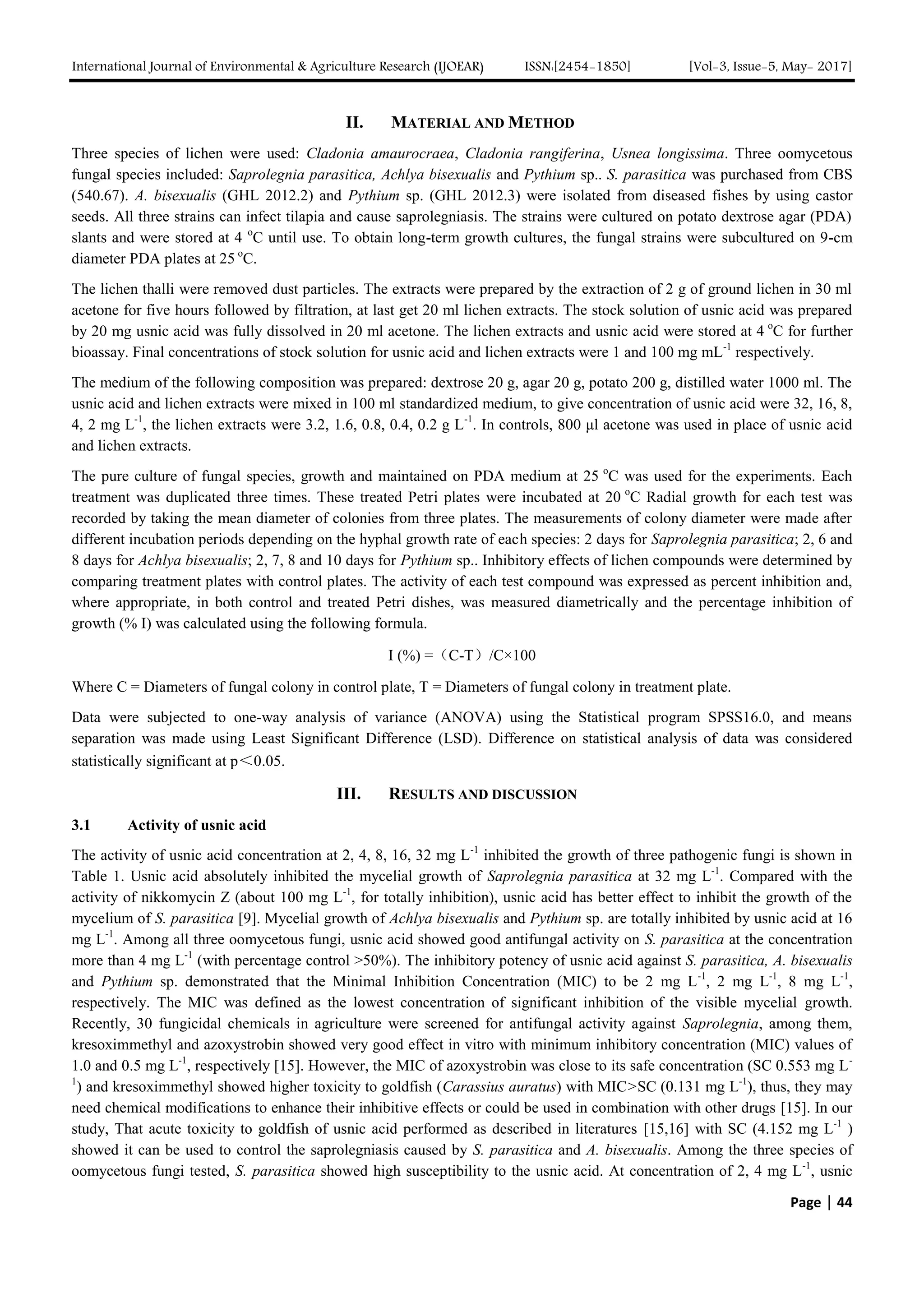 Antifungal activity of lichen extracts and usnic acid for controlling ...