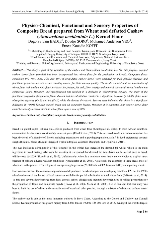 Physico-Chemical, Functional and Sensory Properties of Composite Bread prepared from Wheat and ...