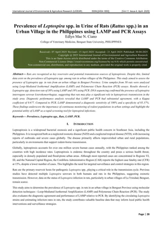 Prevalence of Leptospira spp. in Urine of Rats (Rattus spp.) in an ...