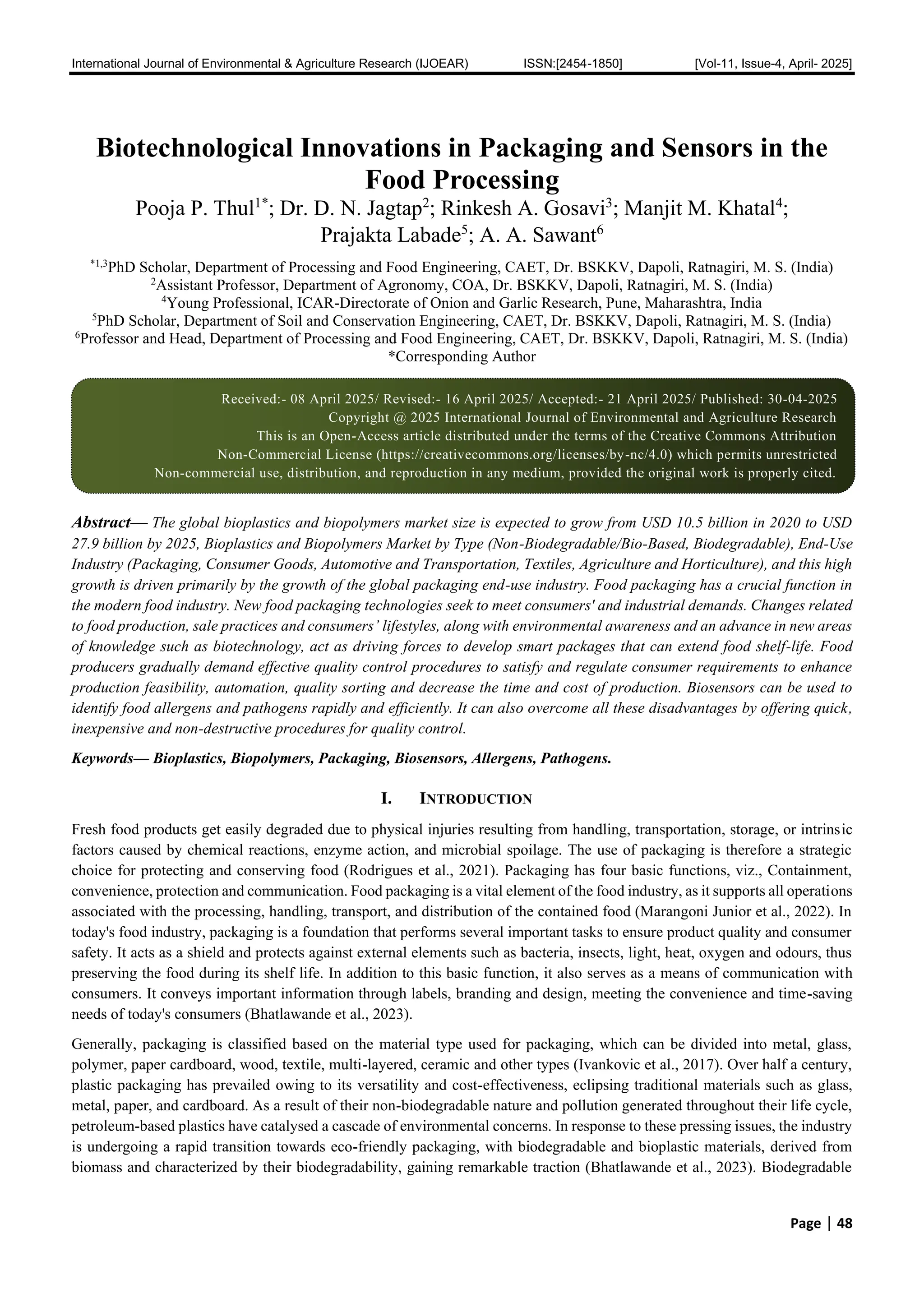 Biotechnological Innovations in Packaging and Sensors in the Food ...