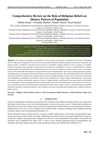 Comprehensive Review on the Role of Religious Beliefs on Dietary ...