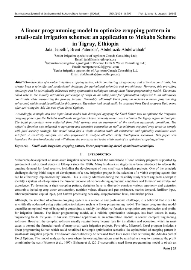 A linear programming model to optimize cropping pattern in small-scale irrigation schemes: an ...