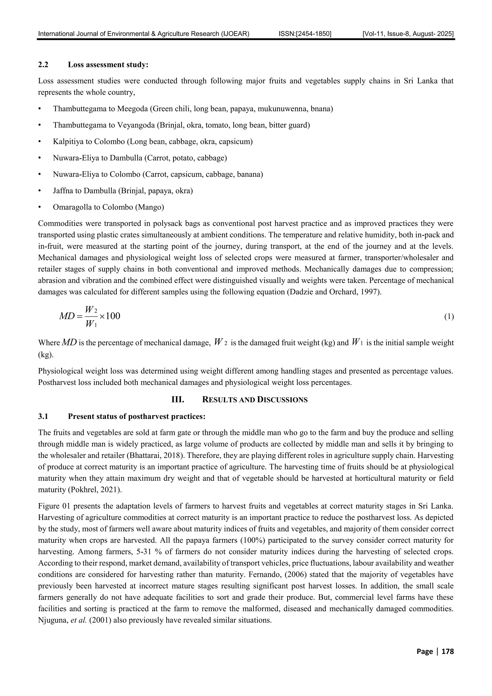 Present Status of Postharvest Practices and Losses of Economically ...