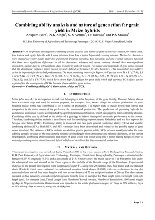 Combining ability analysis and nature of gene action for grain yield in Maize hybrids | PDF