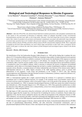 Biological and Toxicological Responses to Dioxins Exposures | PDF
