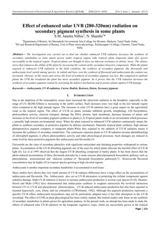 Effect of enhanced solar UVB (280-320nm) radiation on secondary pigment ...