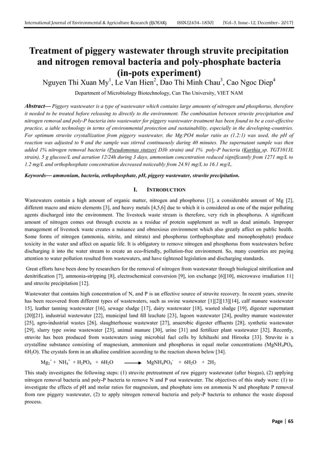 Treatment of piggery wastewater through struvite precipitation and ...