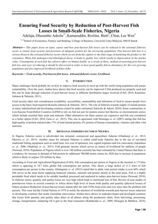 Ensuring Food Security by Reduction of Post-Harvest Fish Losses in ...