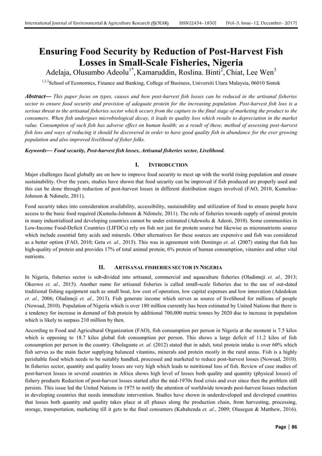 Ensuring Food Security by Reduction of Post-Harvest Fish Losses in ...