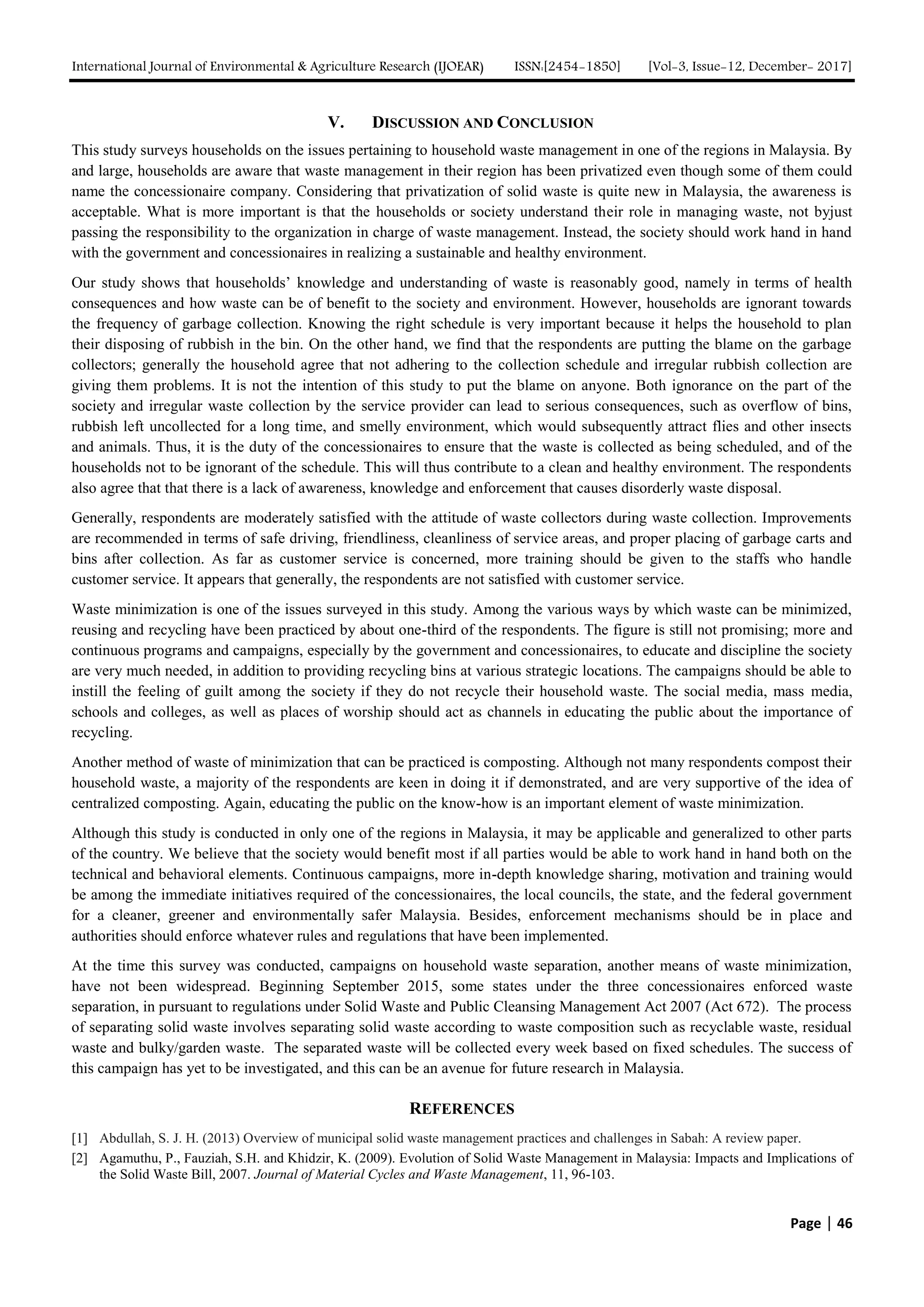 Survey of Household Solid Waste Management and Waste Minimization in Malaysia: Awareness, Issues ...