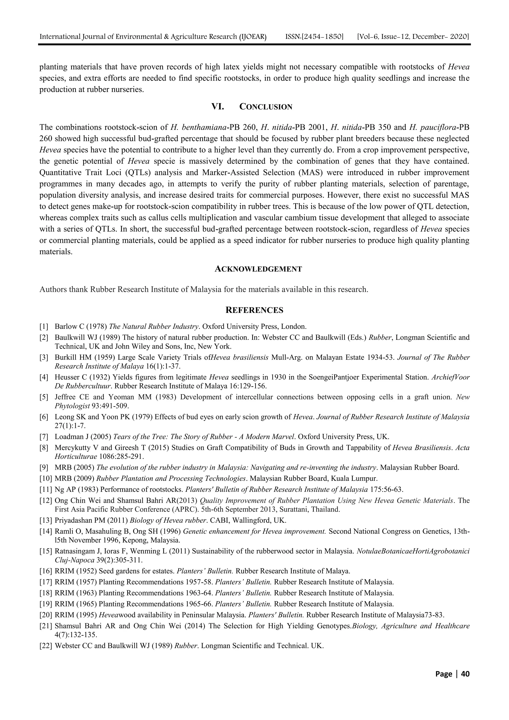 Rubber Tree Cultivation and Improvement: Rootstock-Scion Compatibility ...