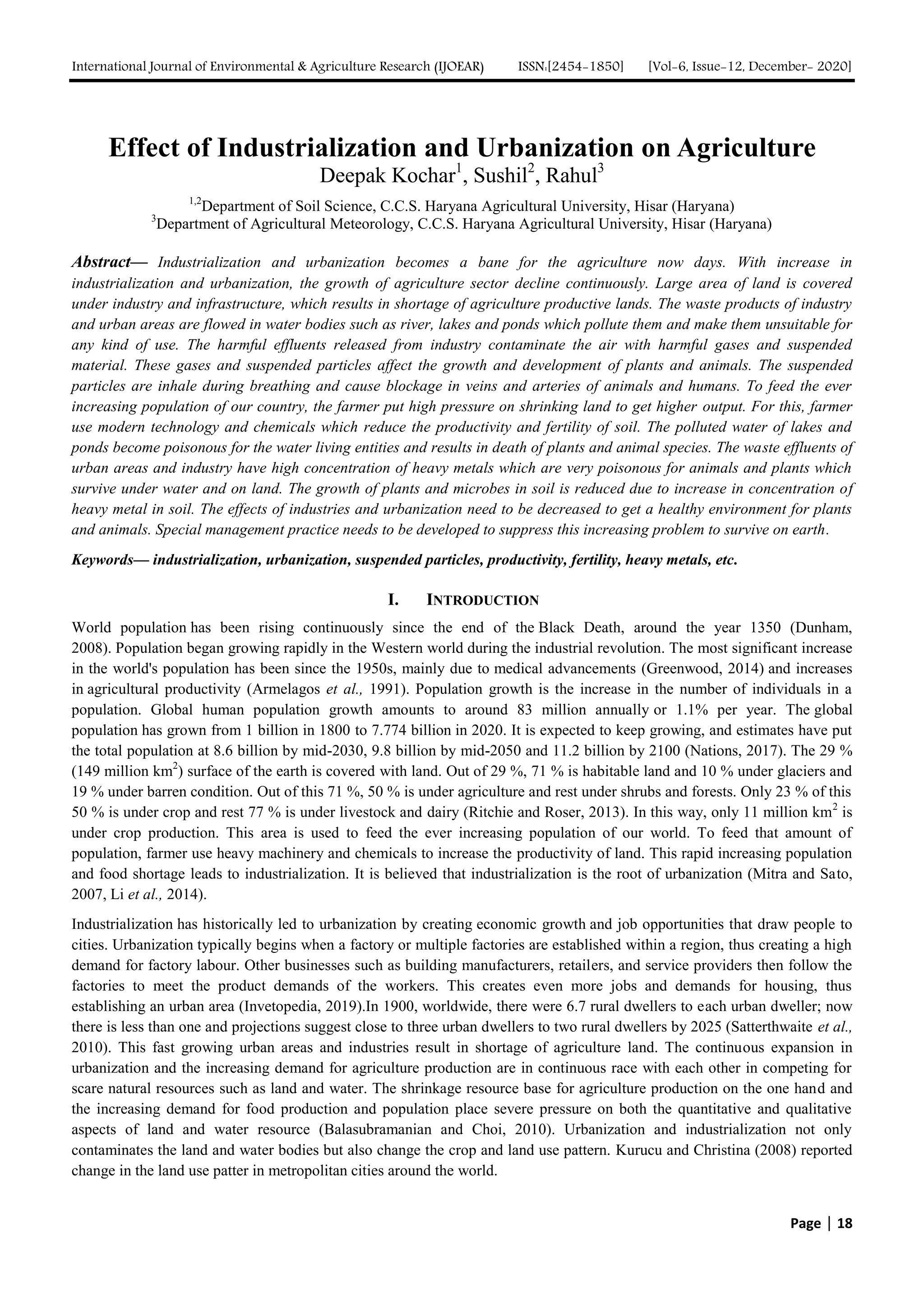 Effect of Industrialization and Urbanization on Agriculture | PDF