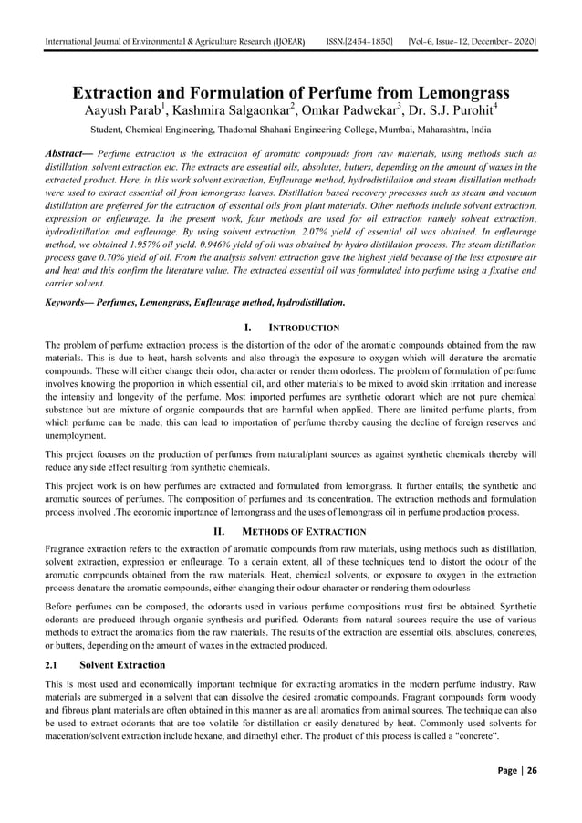 Extraction and Formulation of Perfume from Lemongrass | PDF | Perfume ...