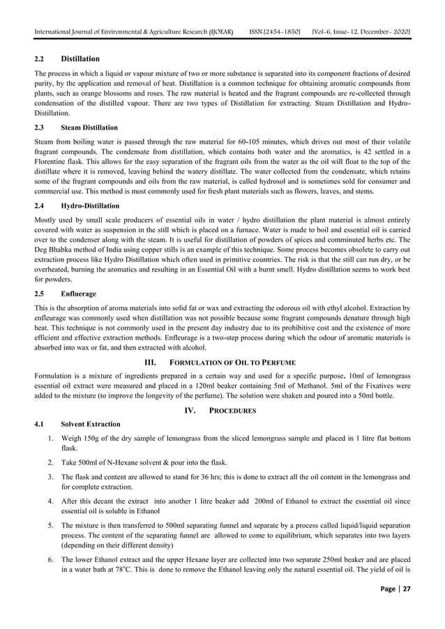 Extraction and Formulation of Perfume from Lemongrass | PDF | Perfume ...