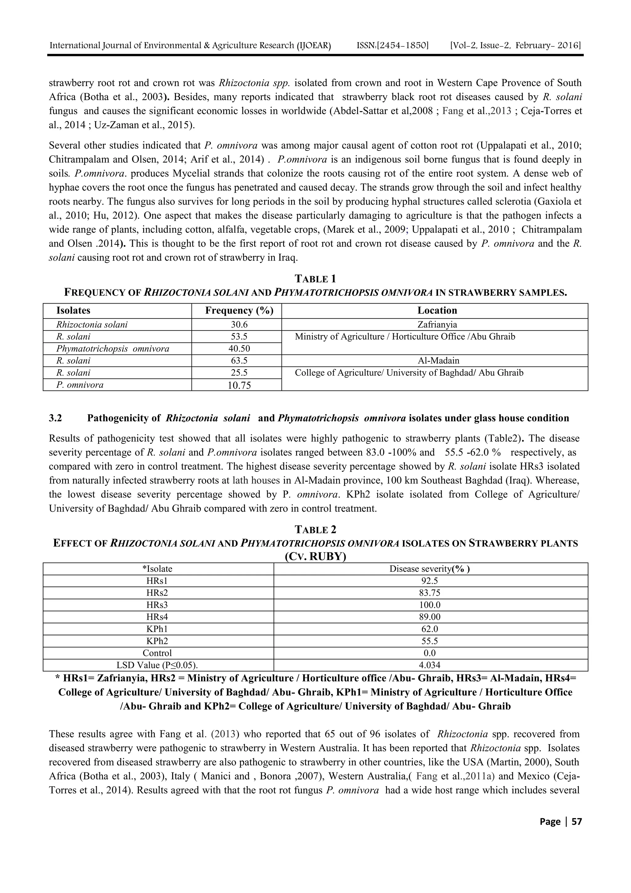 Identification And Control Of Strawberry Root And Stalk Rot In Iraq | PDF