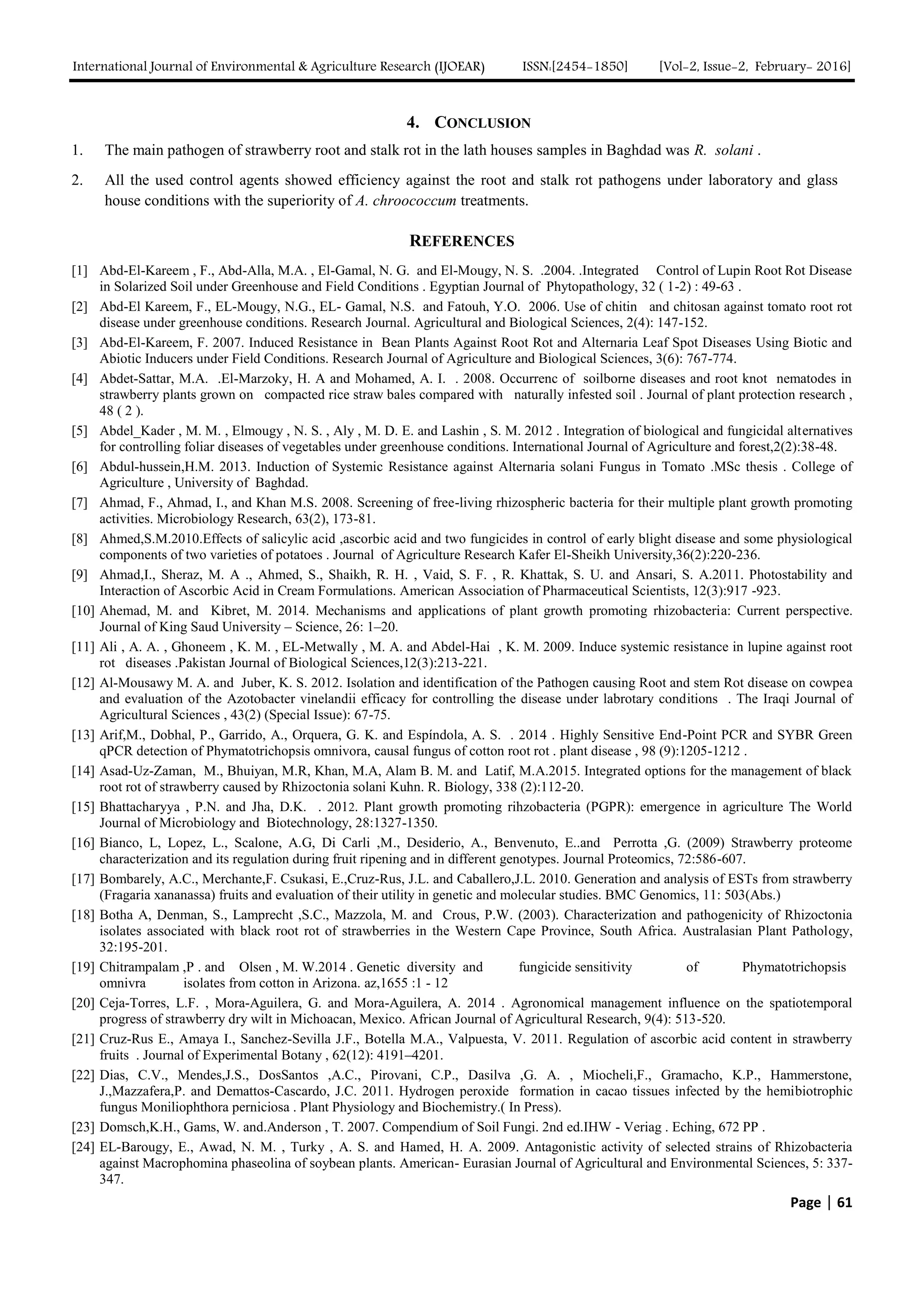 Identification And Control Of Strawberry Root And Stalk Rot In Iraq | PDF