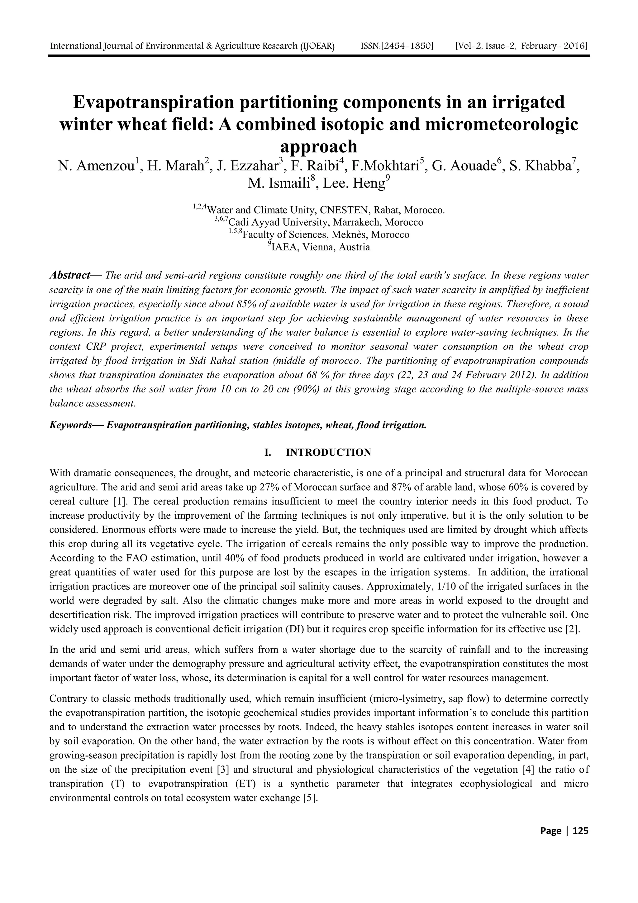 Evapotranspiration partitioning components in an irrigated winter wheat field: A combined ...