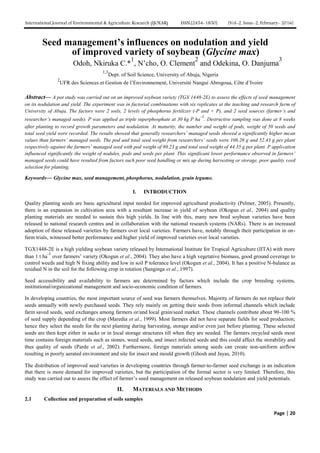 Seed management’s influences on nodulation and yield of improved variety of soybean (Glycine max ...