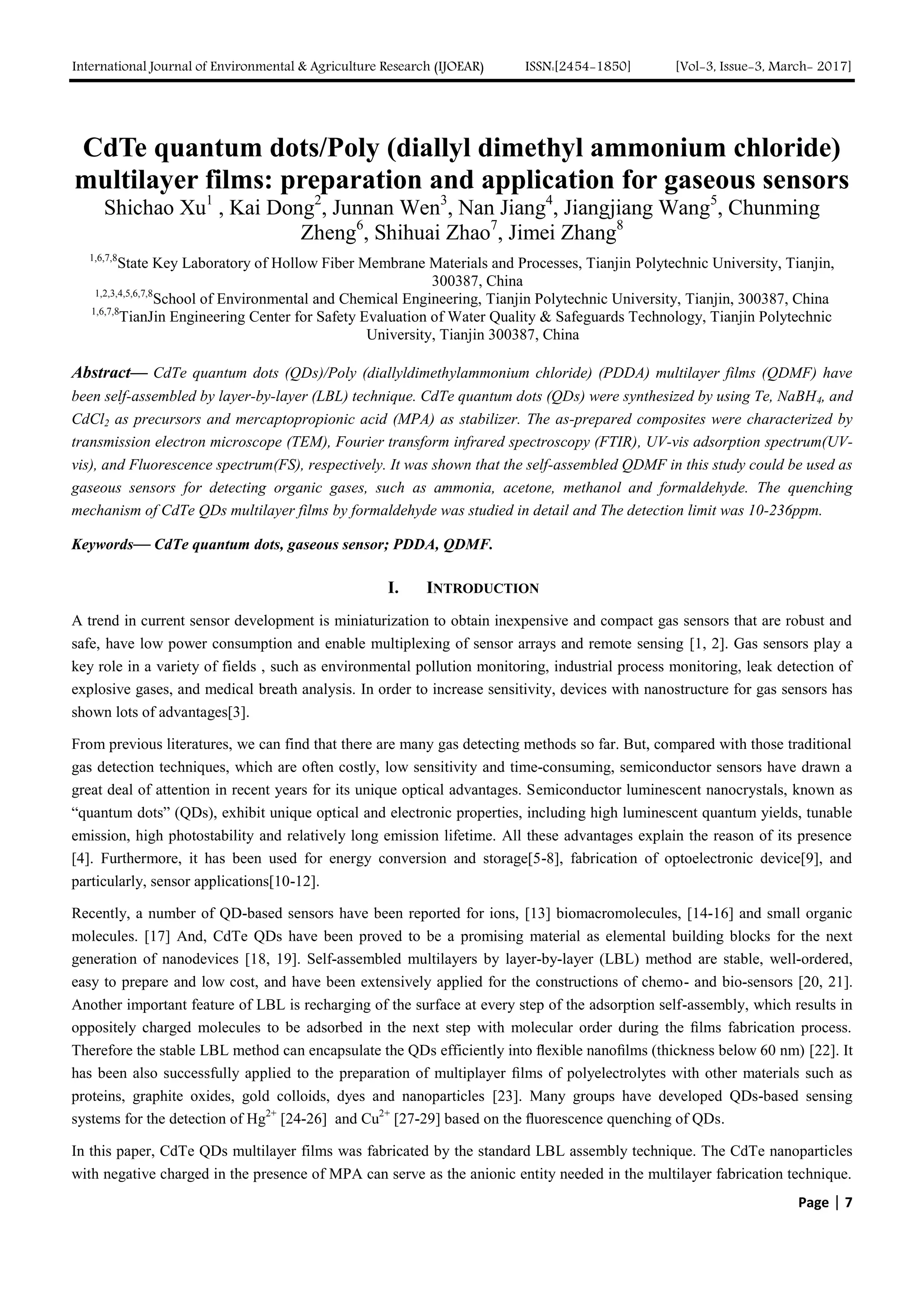 CdTe quantum dots/Poly (diallyl dimethyl ammonium chloride) multilayer ...