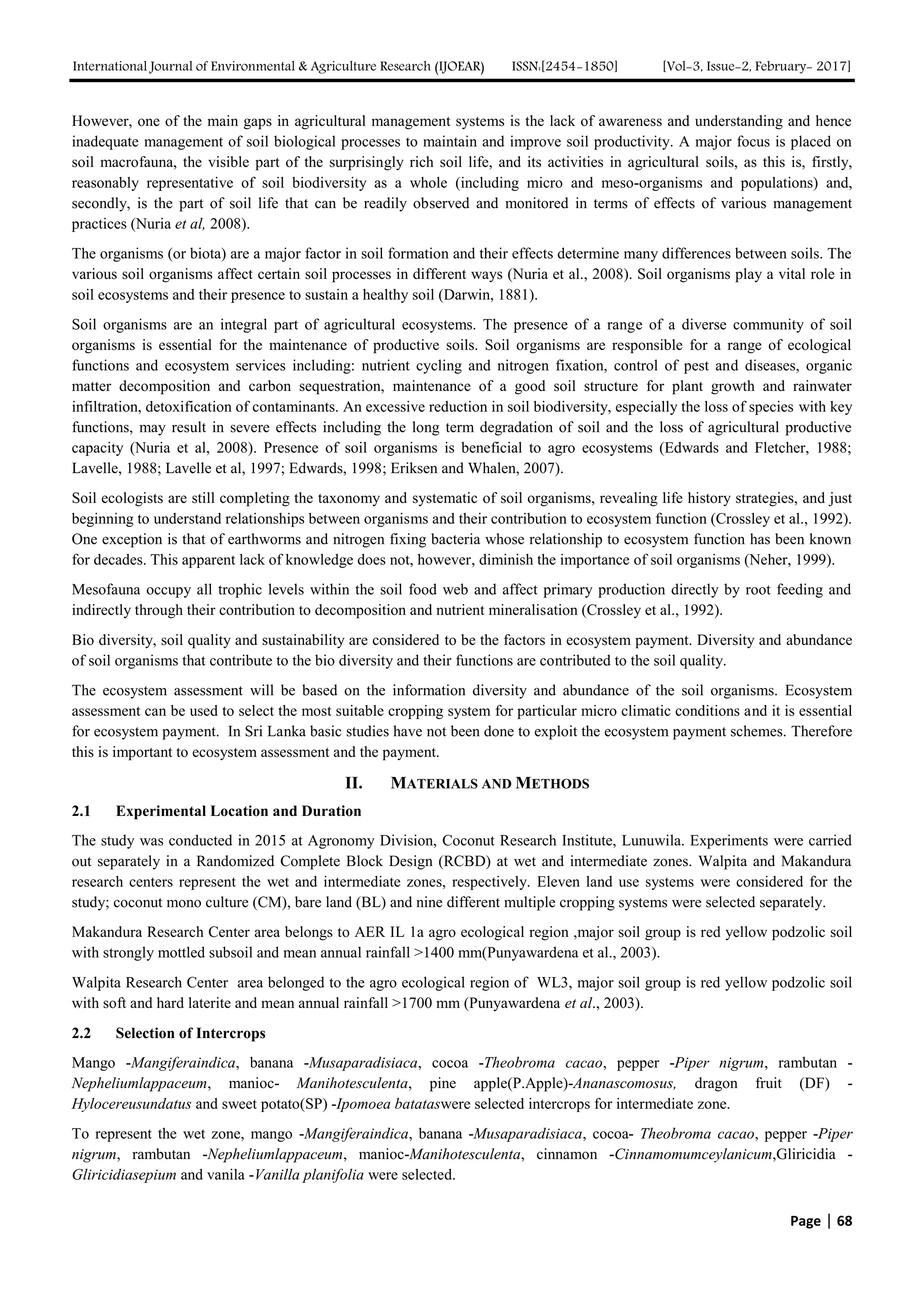 The Role of Soil Organisms and Functions in different Coconut based ...