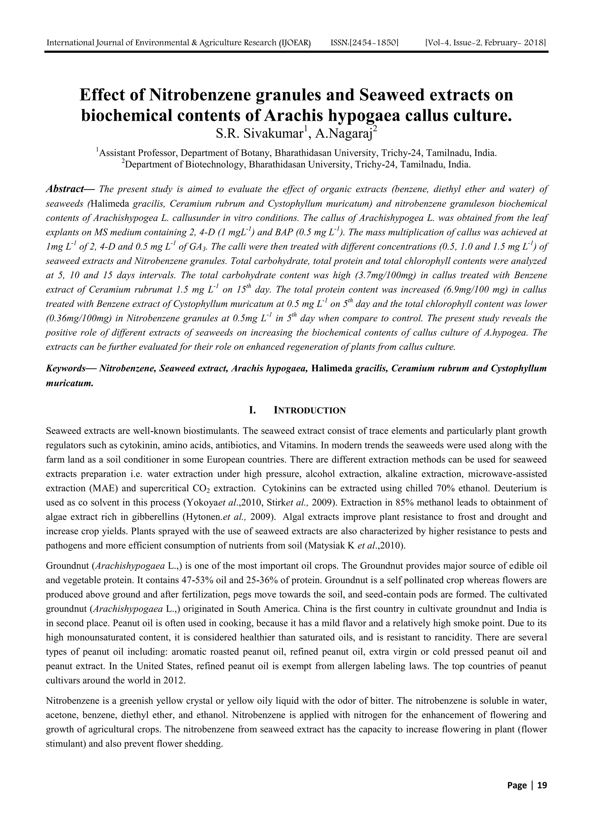 Effect of Nitrobenzene granules and Seaweed extracts on biochemical ...