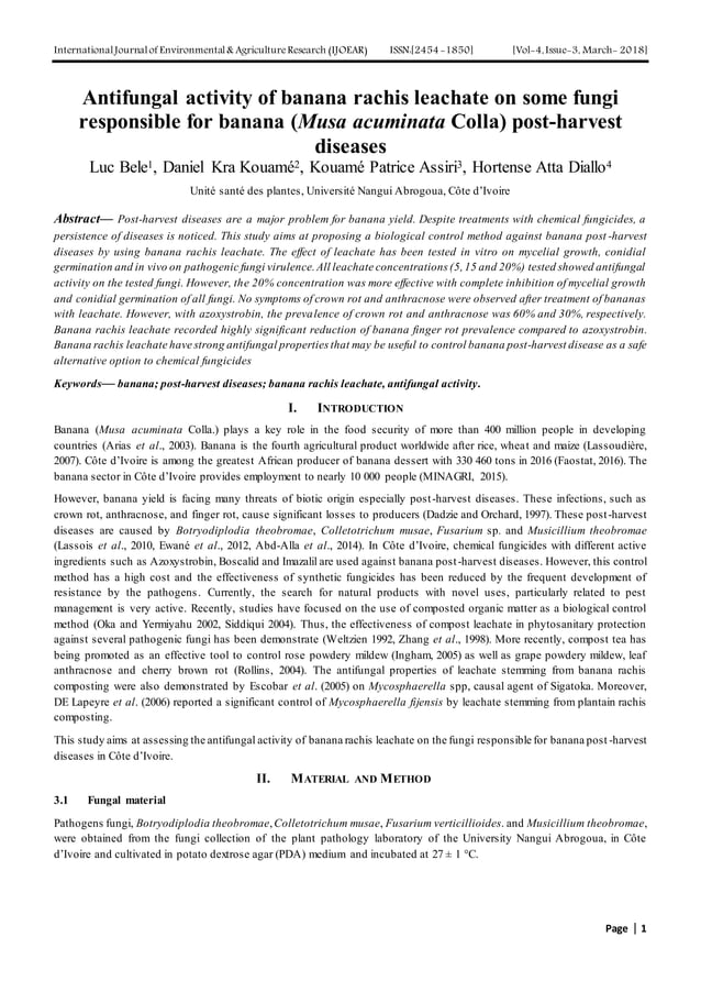 Antifungal activity of banana rachis leachate on some fungi responsible ...