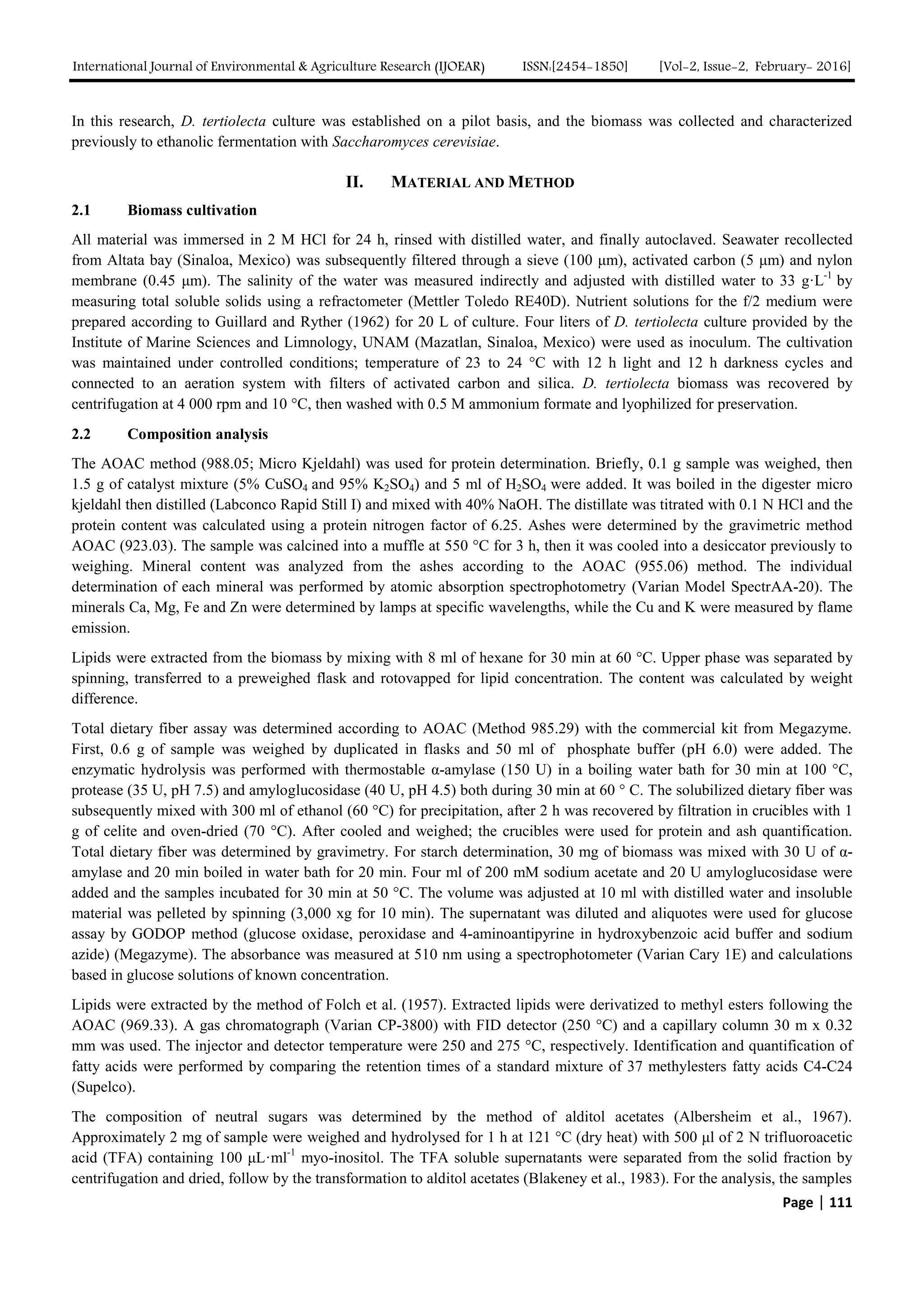 Production of bioethanol from biomass of microalgae Dunaliella ...