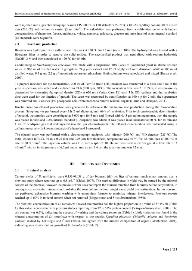 Production of bioethanol from biomass of microalgae Dunaliella ...