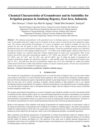 Chemical Characteristics of Groundwater and its Suitability for ...