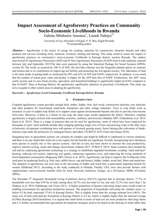 Impact Assessment of Agroforestry Practices on Community Socio-Economic Livelihoods in Rwanda | PDF