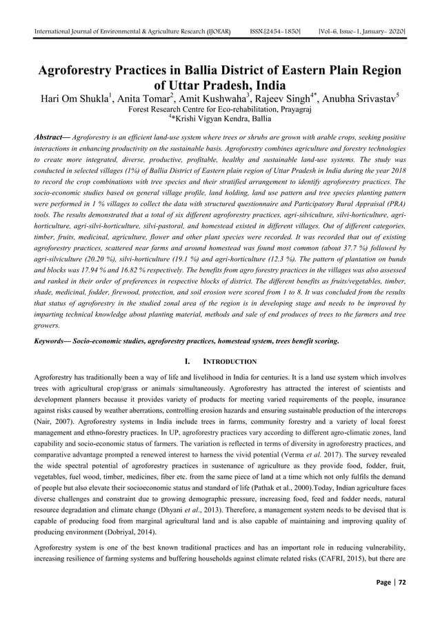 Agroforestry Practices in Ballia District of Eastern Plain Region of Uttar Pradesh, India | PDF ...