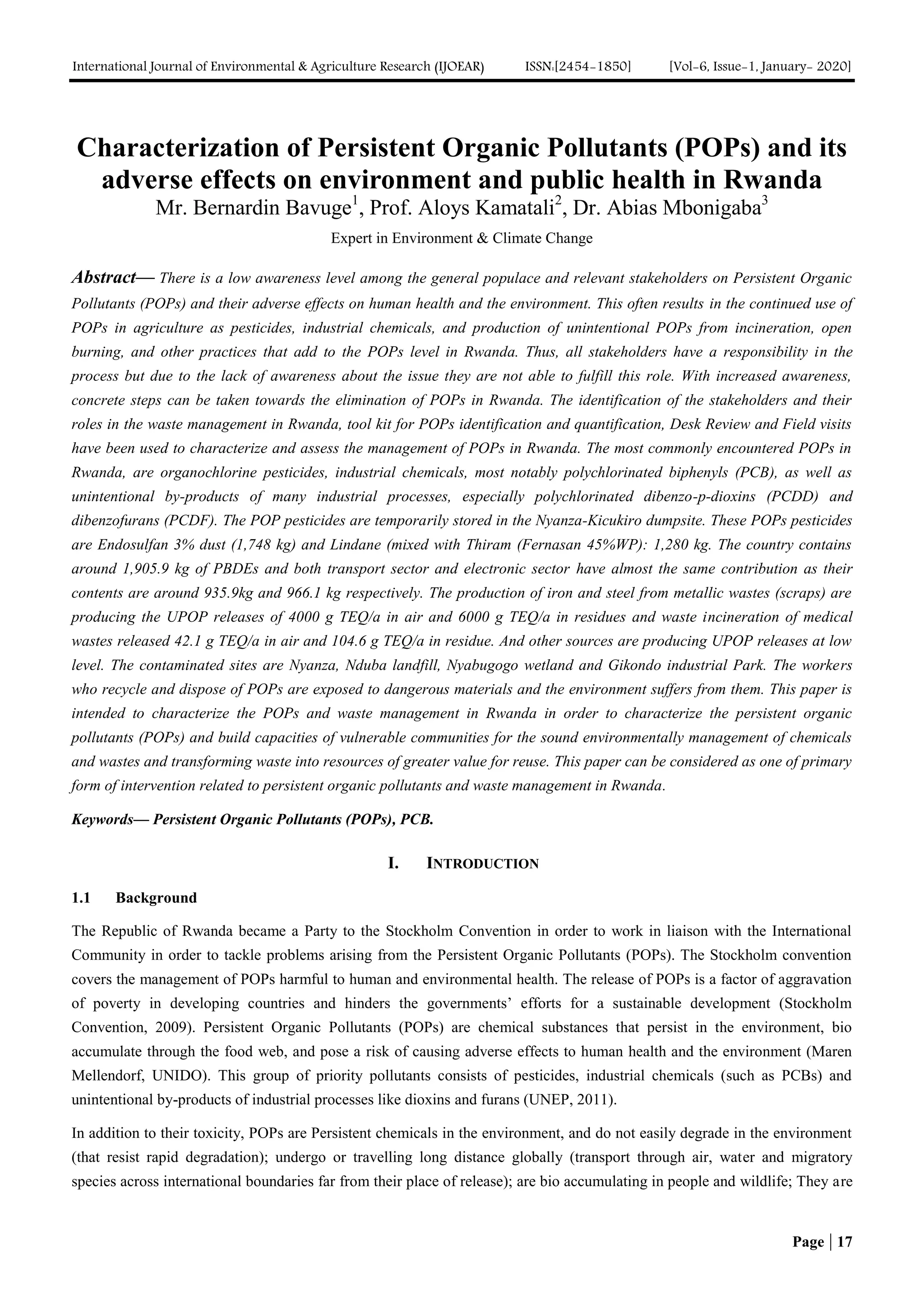 Characterization of Persistent Organic Pollutants (POPs) and its ...