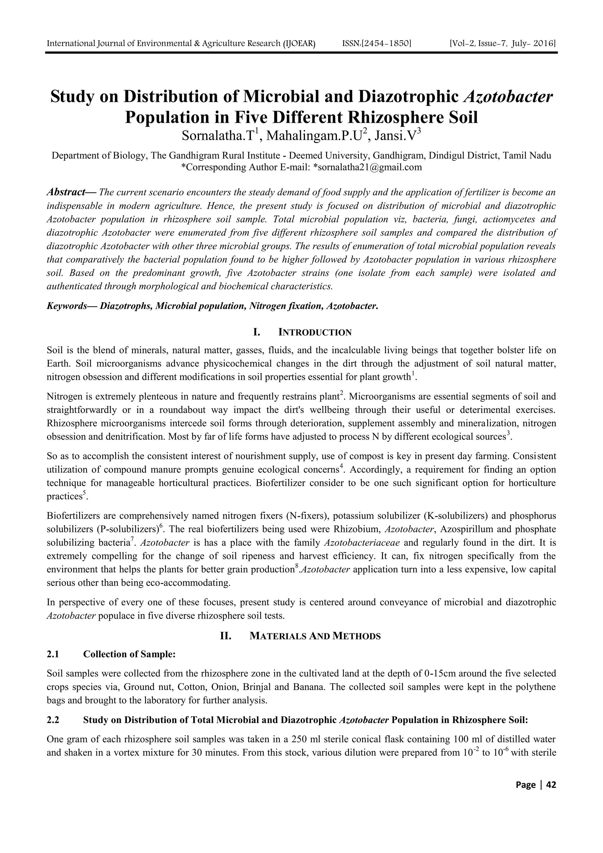 Study on Distribution of Microbial and Diazotrophic Azotobacter ...